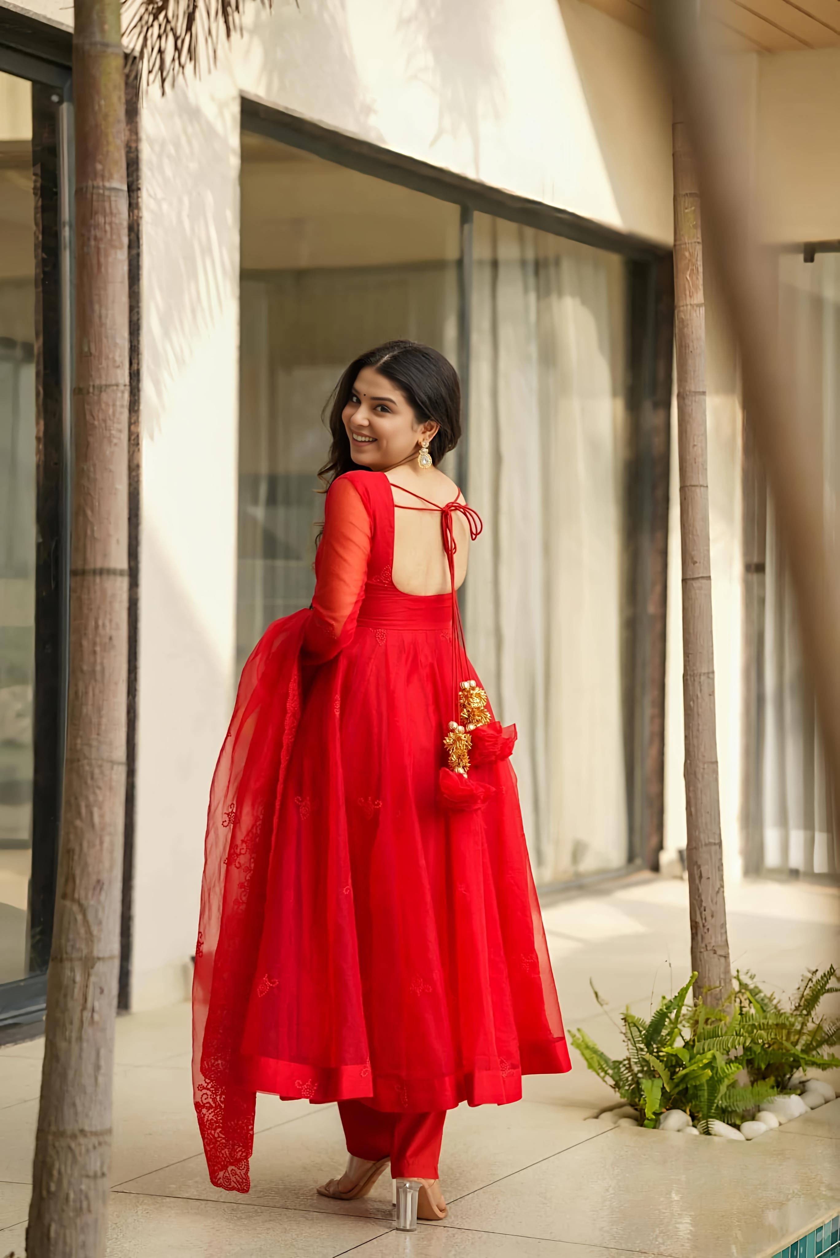 Velvet Red Organza Suit Set – Suhanacreation.com